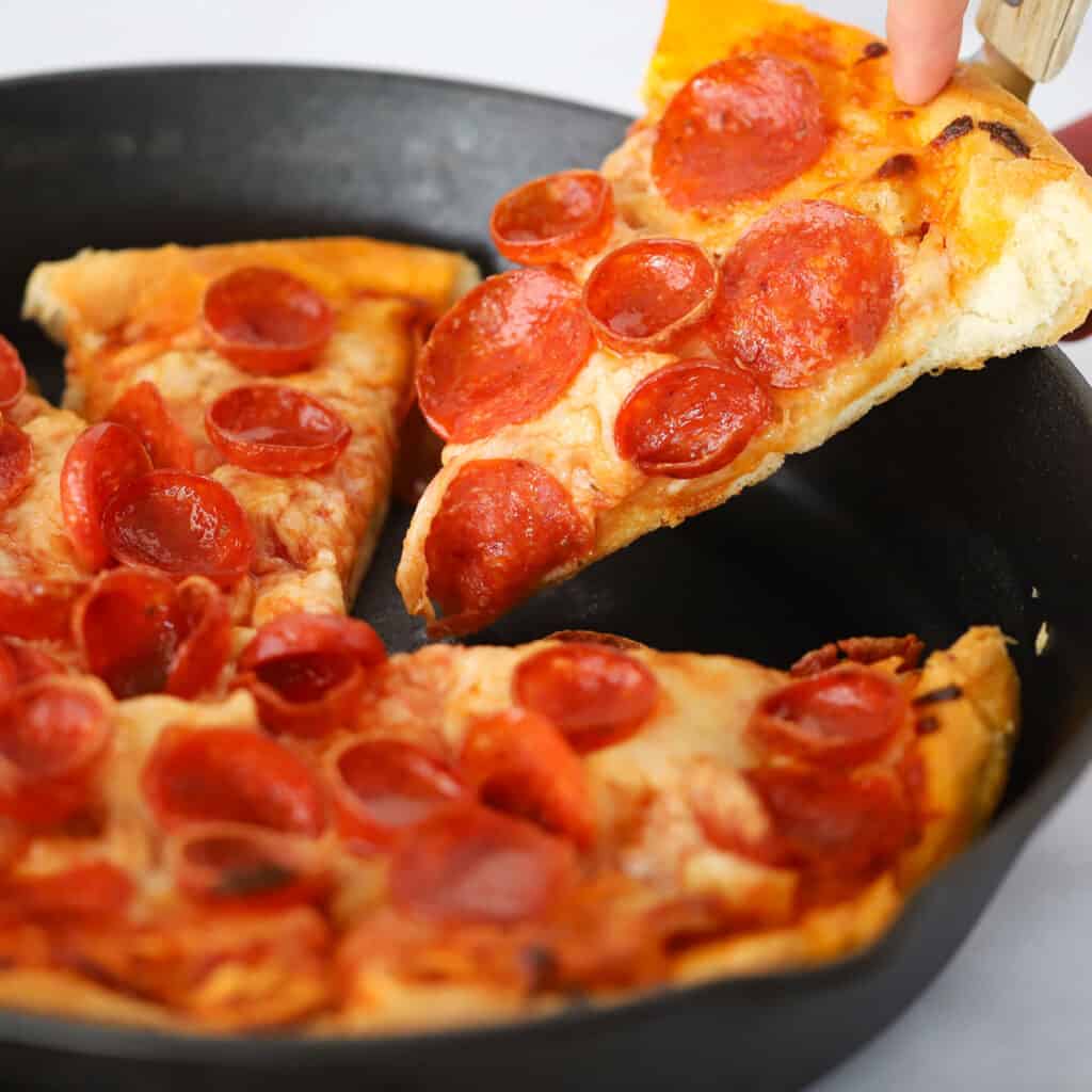 Cast Iron Deep Dish Pizza - The Carefree Kitchen