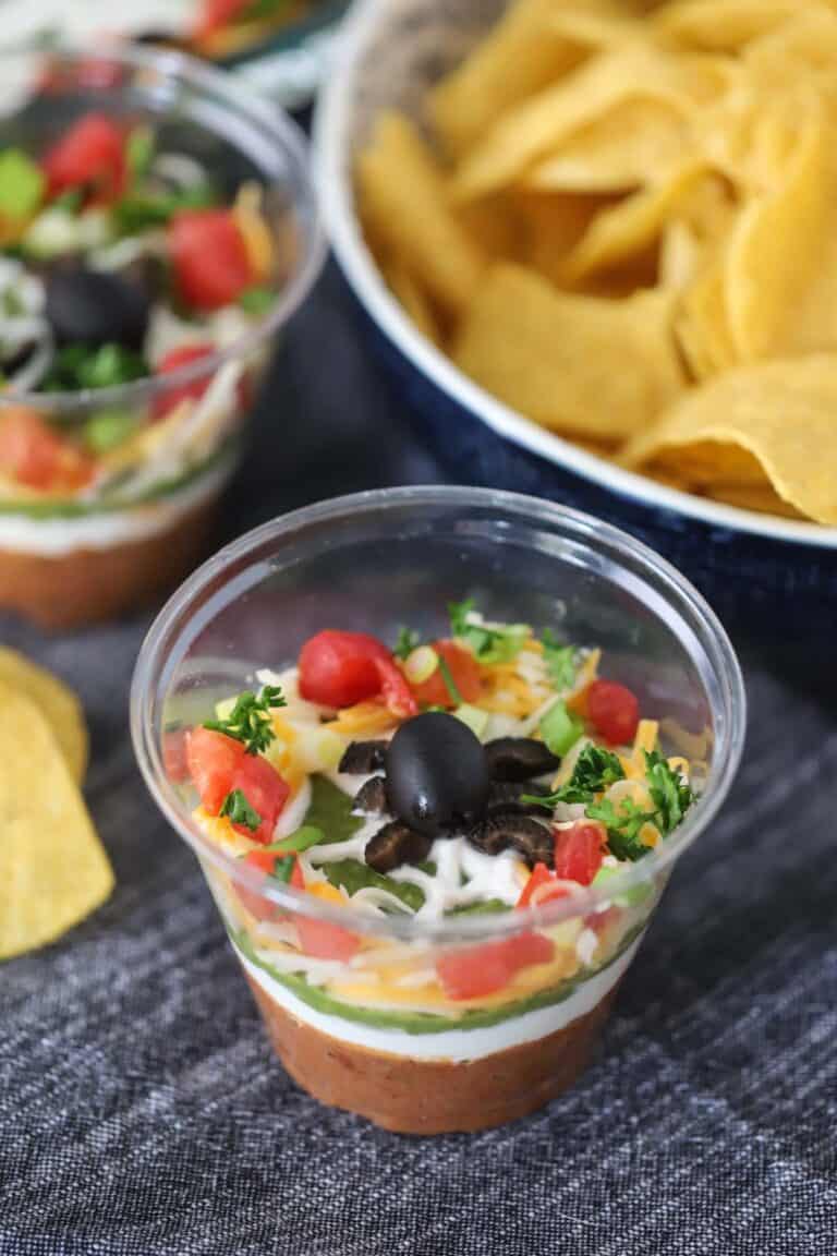 Individual 7 Layer Dip in Cups - The Carefree Kitchen