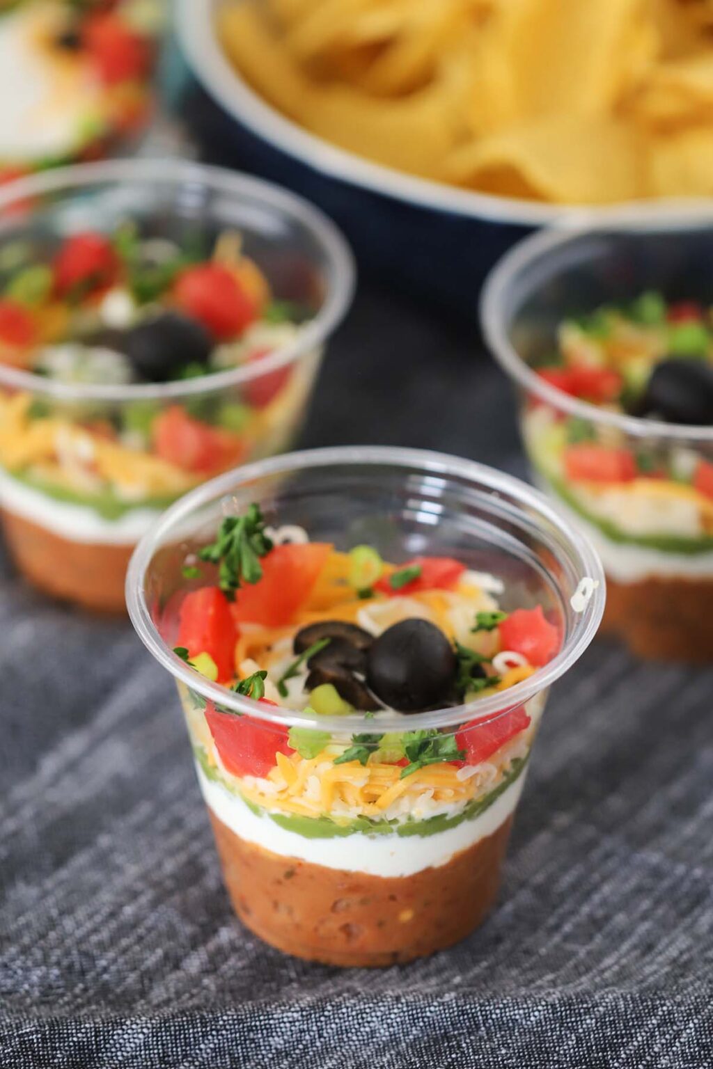 Individual 7 Layer Dip in Cups - The Carefree Kitchen